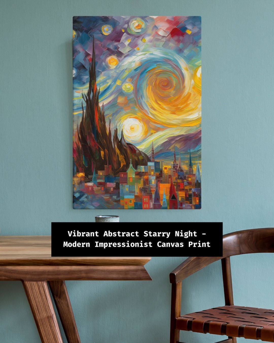 Vibrant Abstract Starry Night Modern Impressionist Canvas Print - Etsy
