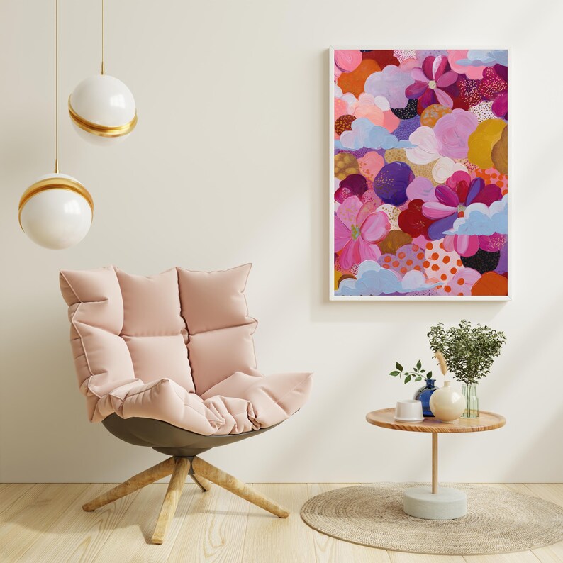 Abstract Floral Canvas Print – Pink, Purple, Gold Dots, Dopamine Decor ...