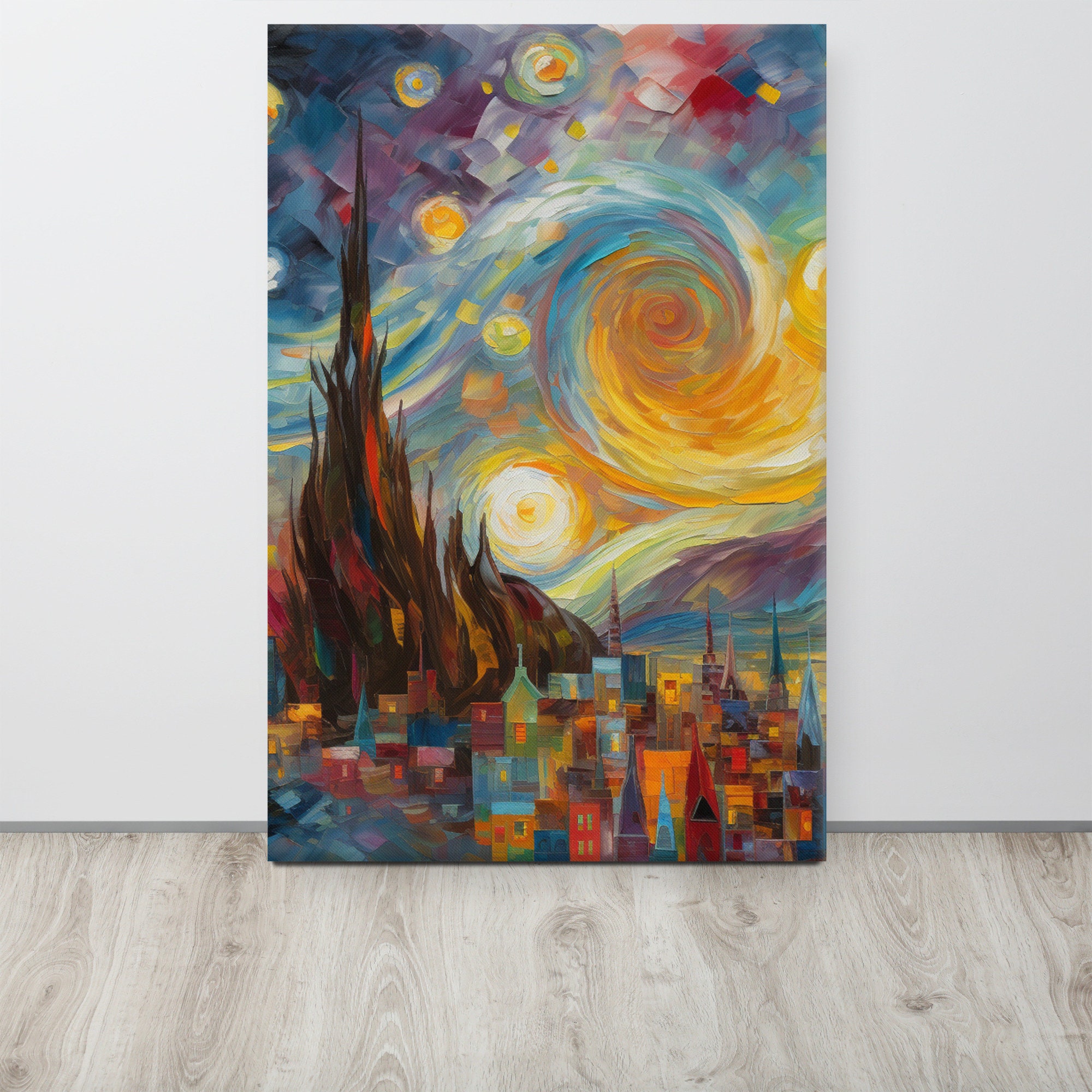 Vibrant Abstract Starry Night Modern Impressionist Canvas Print - Etsy