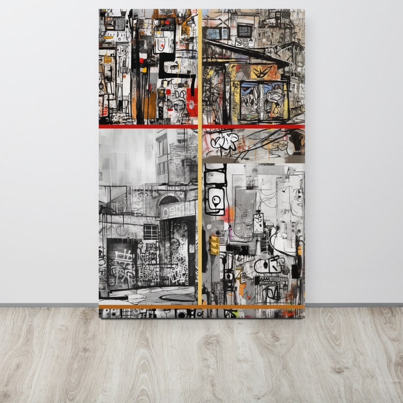 Urban Landscape Collage Jean-michel Basquiat Inspired AI Art Canvas ...