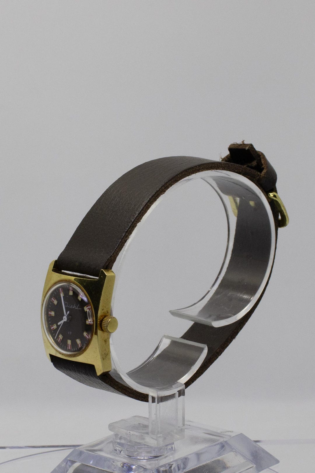 Rectangular Diehl Watch: Vintage Splendor in Gold and Brown - Etsy