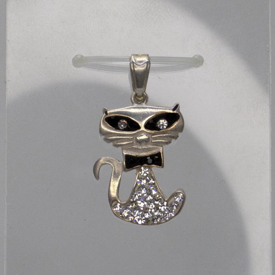Let Your Inner Comic Hero Shine: Silver Comic Cat Pendant With Zircons ...