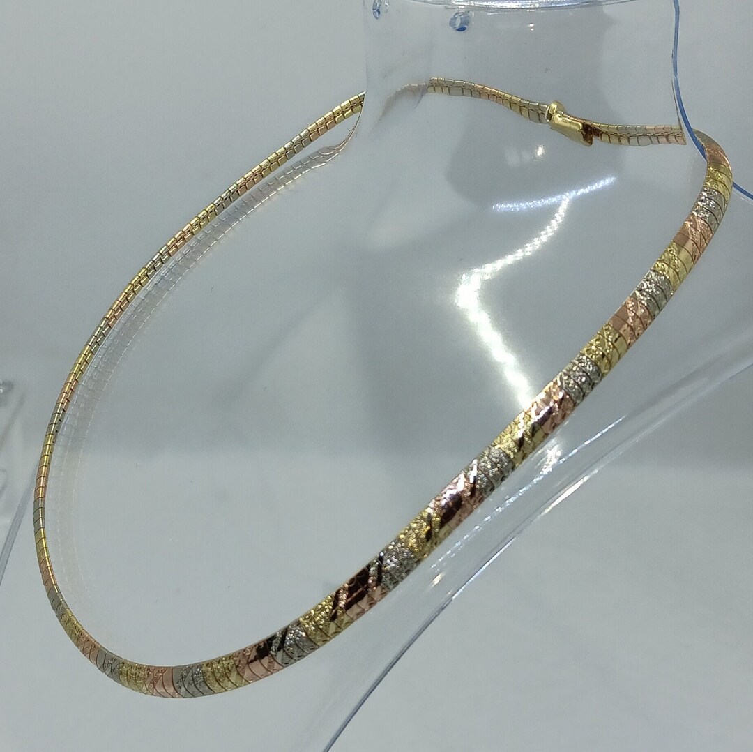 14 Carat Gold Tri Color Necklace Italian Craftsmanship Omega Link ...