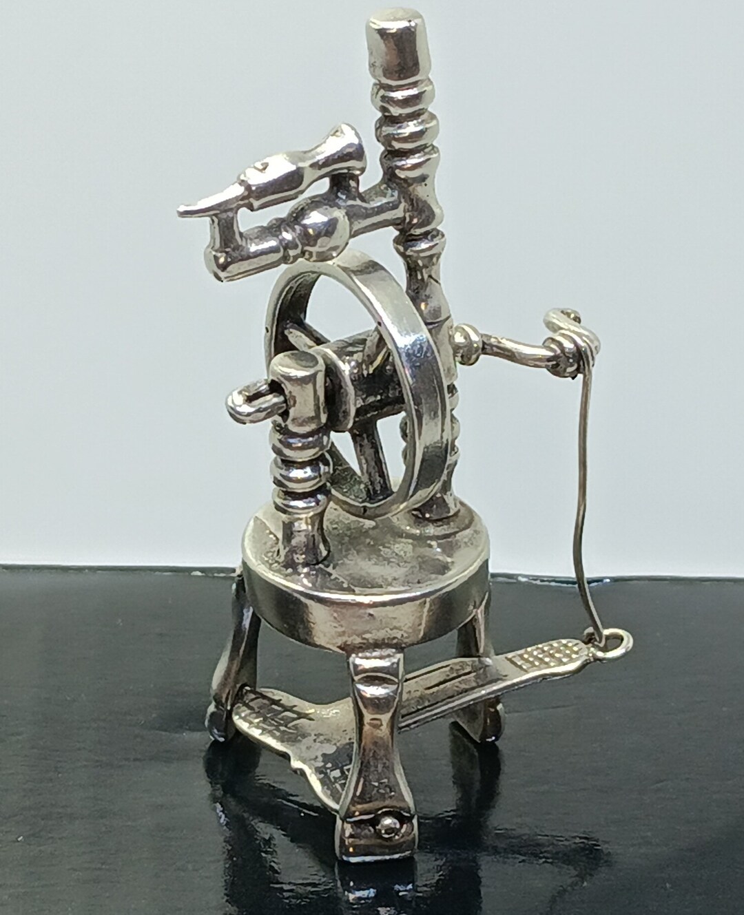 Silver Miniature Spinning Wheel | Moving Foot Pedal and Wheel | Vintage ...