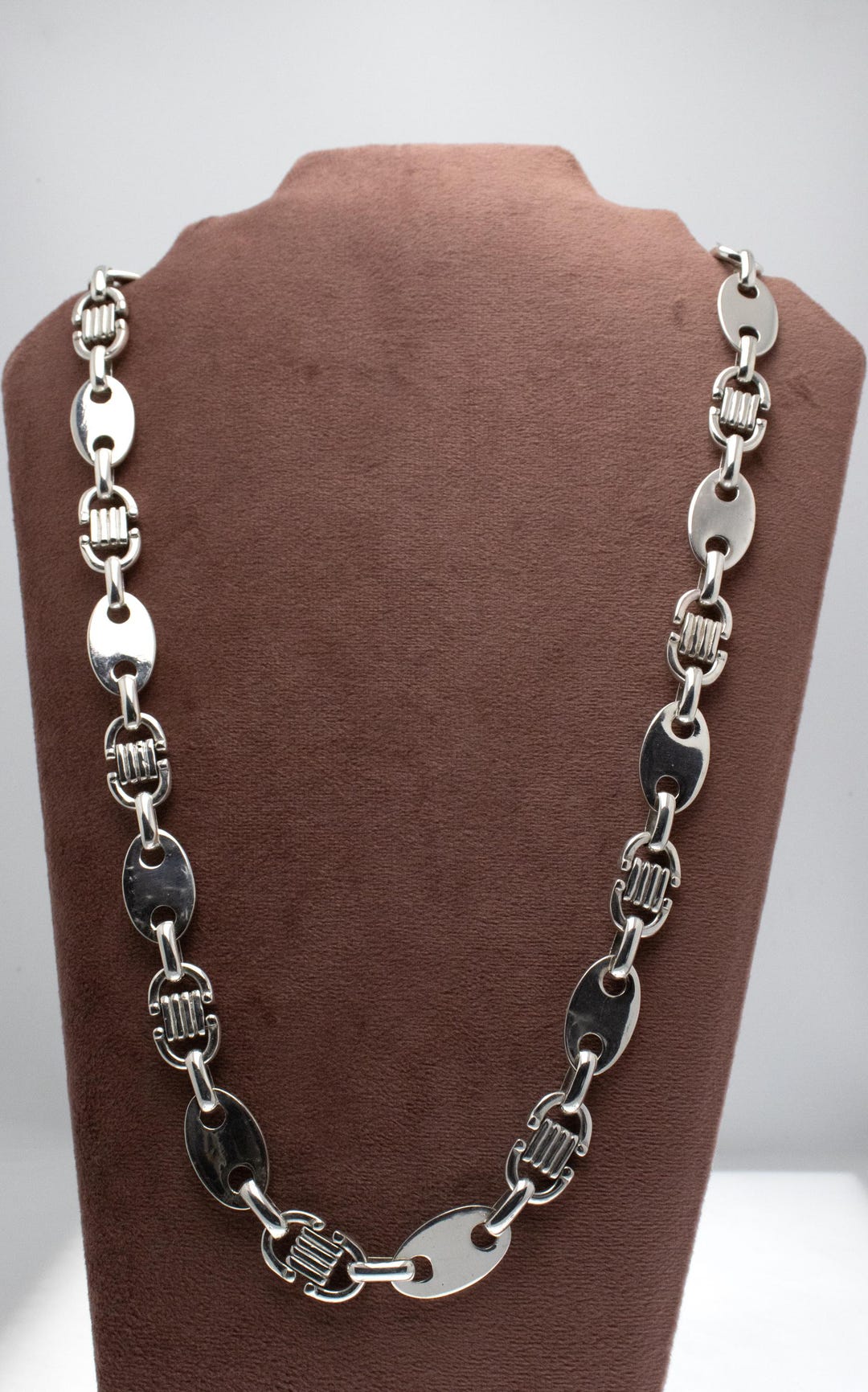Large and Thick Silver Necklace With Unique Coffee Bean Links - Etsy