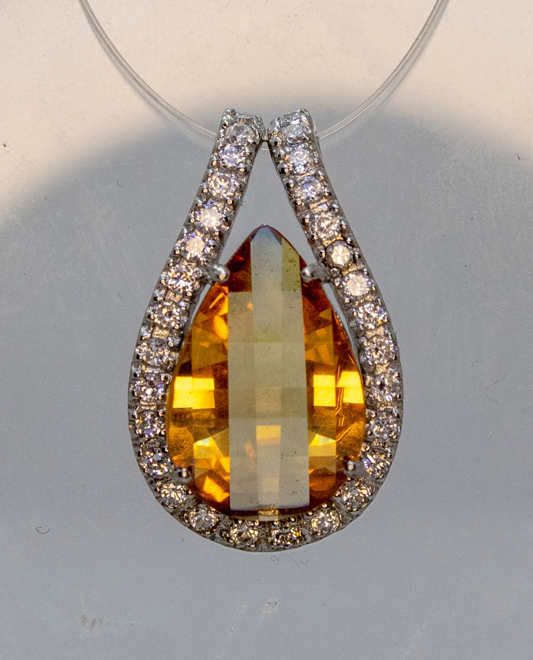 Sparkling Drop-shaped Pendant Clear Quartz and Zirconias - Etsy