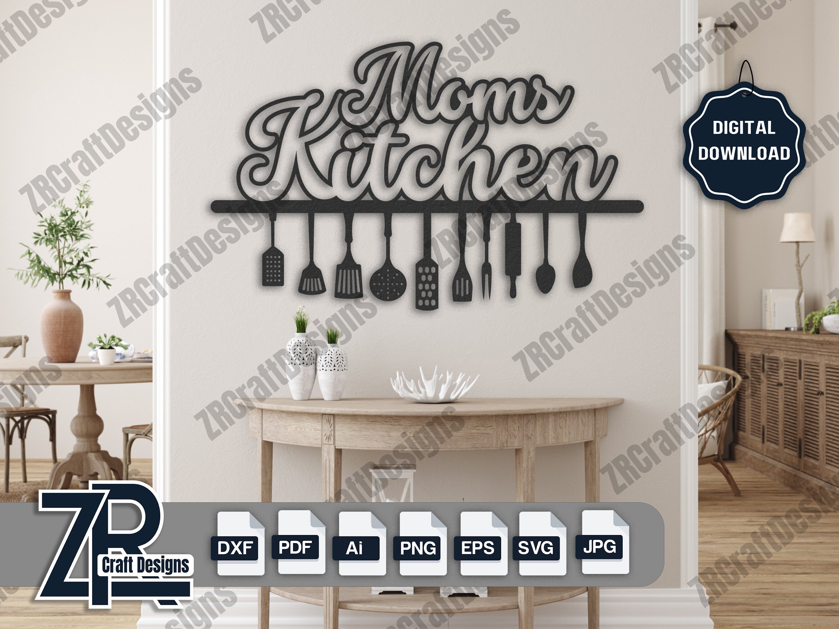 Moms Kitchen Metal Sign SVG File, Unique Kitchen Sign Laser Cutting ...