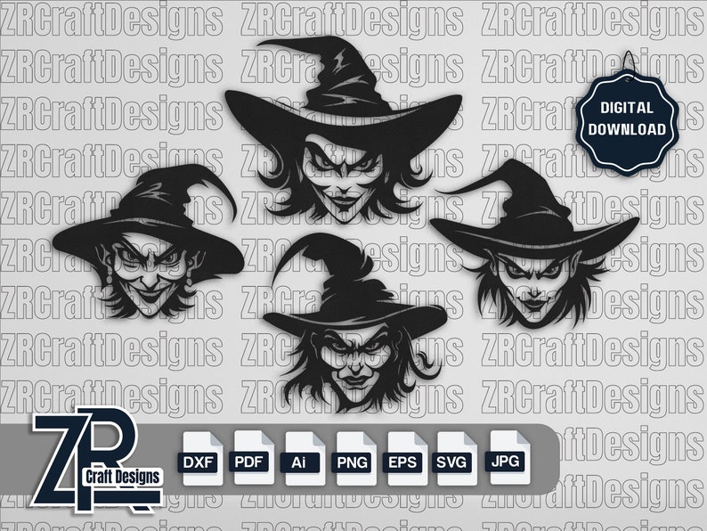Witch Face Dxf Bundle, Witch Face SVG Pack, Witch Laser Cut Template ...