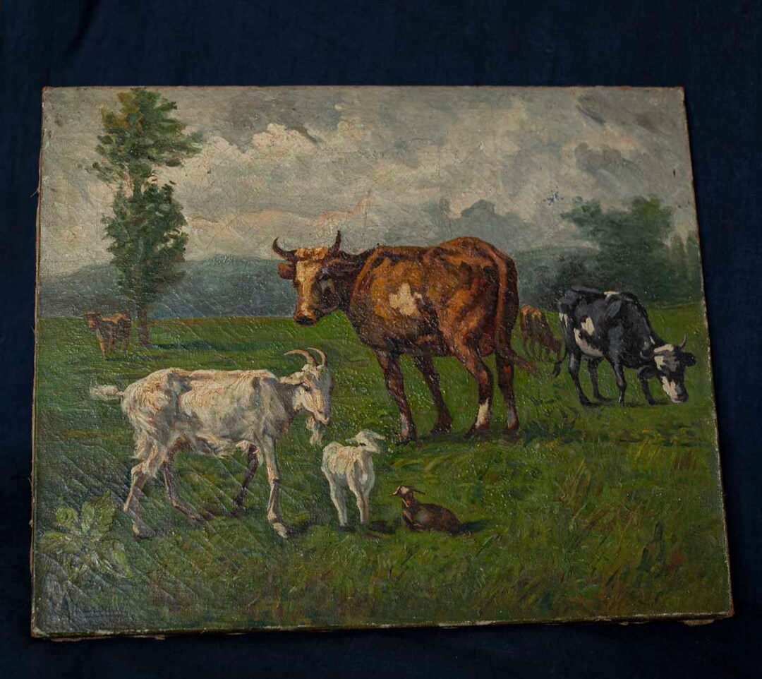 French Vintage Farm Painting - Etsy