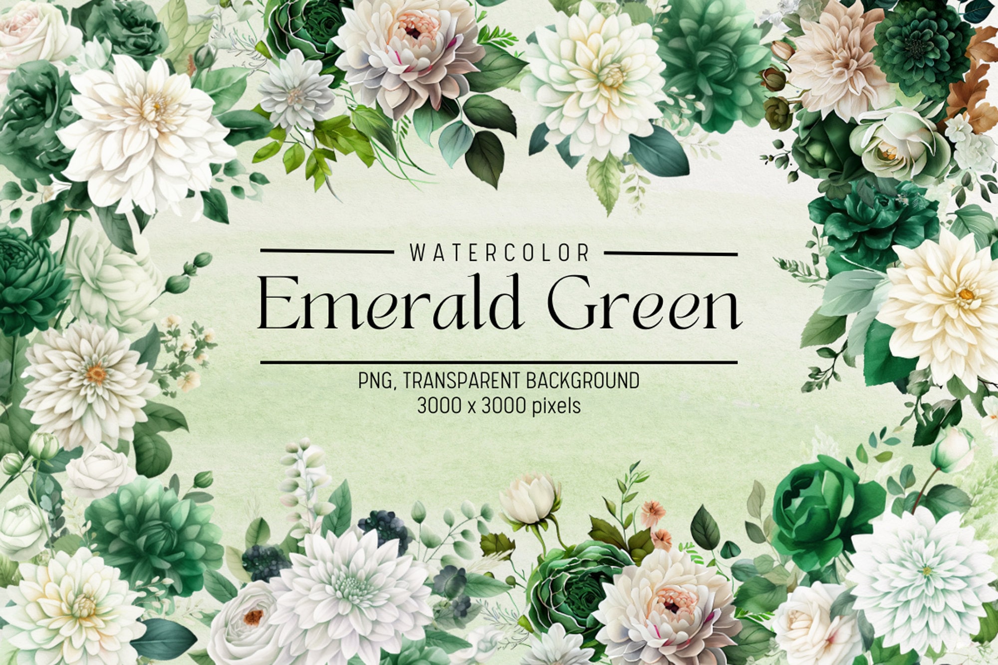 Emerald Green Flowers 13 PNG Clipart Botanical Watercolor - Etsy