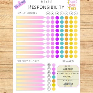Kids Responsibility Tracker, Daily Checklist, Reward Chart for Kids ...