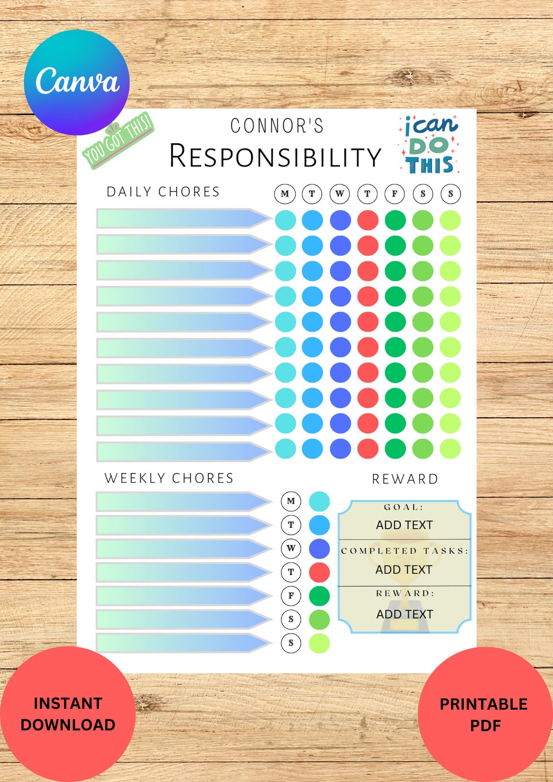 Kids Responsibility Tracker, Daily Checklist, Reward Chart for Kids ...