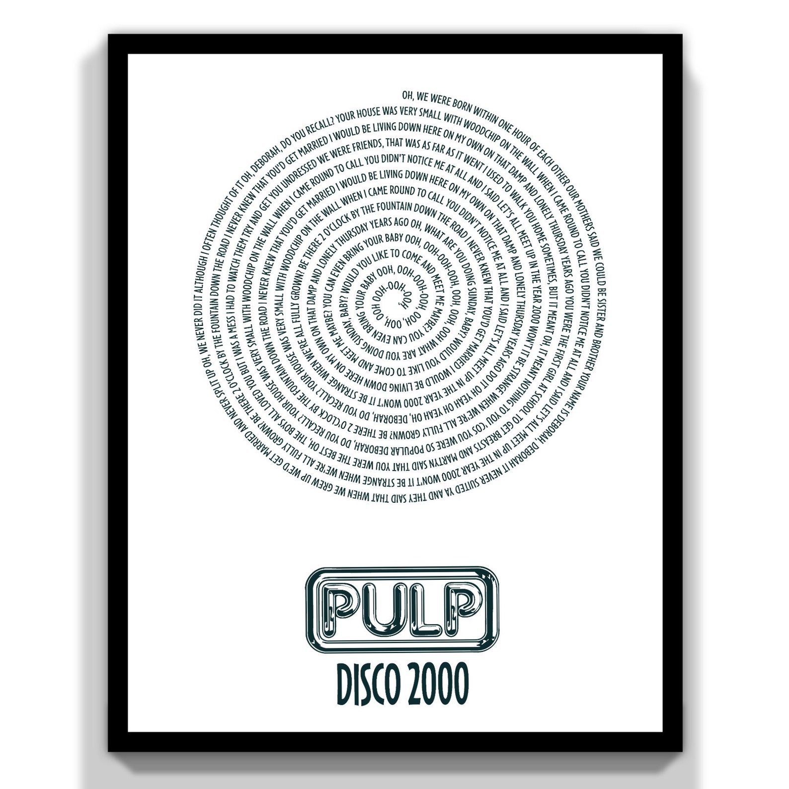 Pulp Diso 2000 Indie Music Song Lyrics Unframed Art Print Typography ...