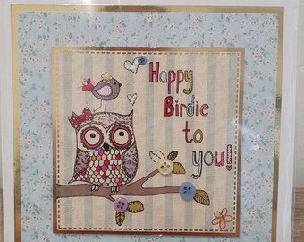 Hoppy, Birdy, Twit-twoo Birthday Card, Bunny, Bird and Owl Card With ...