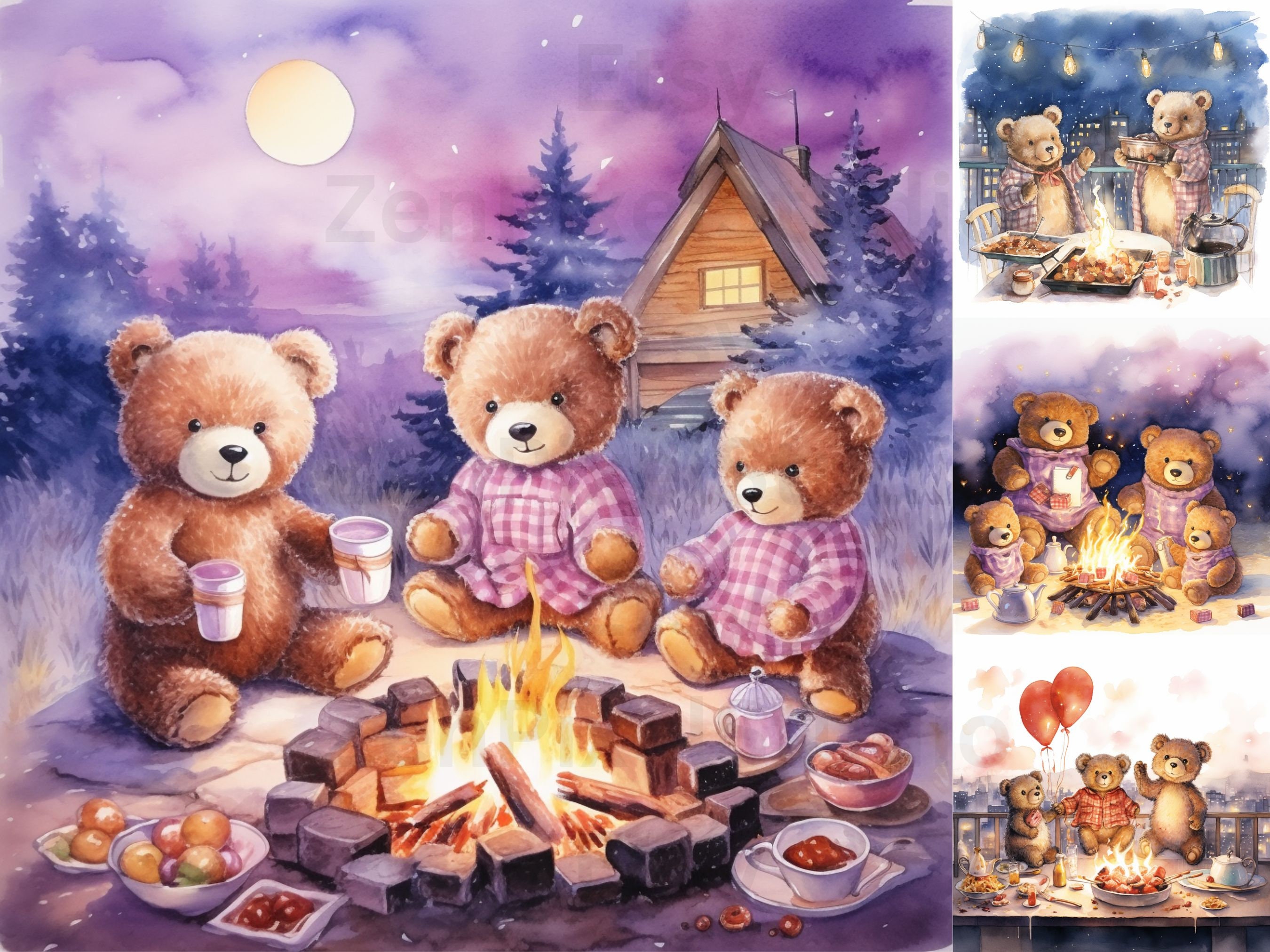 Teddy Bear Bbq/campfire Digital Clipart Pack - 14 High Quality Jpgs ...