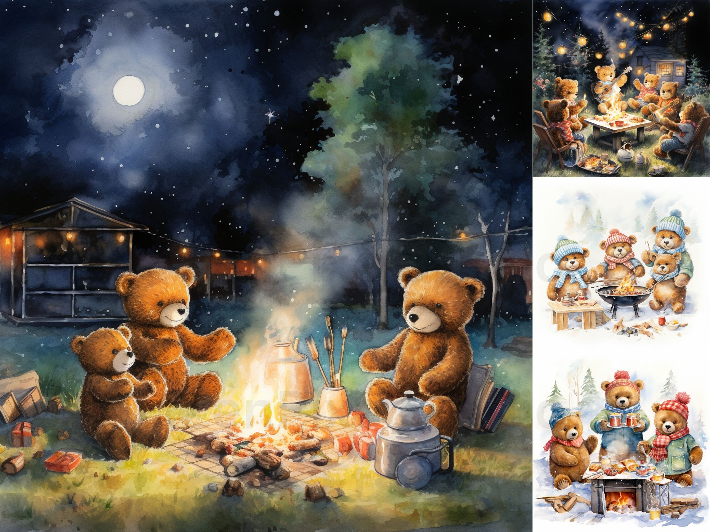 Teddy Bear Bbq/campfire Digital Clipart Pack - 14 High Quality Jpgs ...
