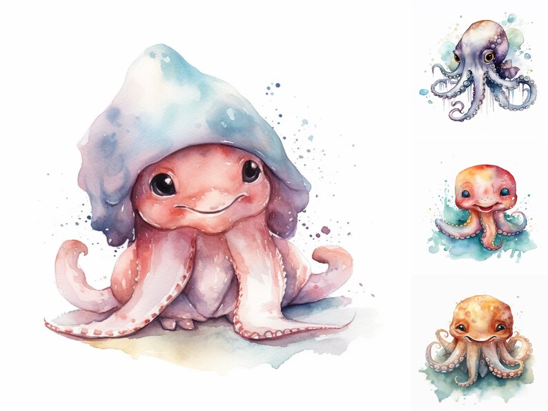 Dumbo Octopus Digital Clipart Pack - 12 High Quality Jpgs - Digital ...