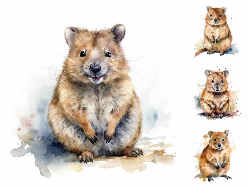 Quokka Watercolor Clipart – 12 JPG Digital Image Pack (commercial ...