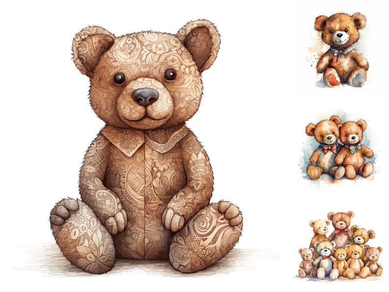 Teddy Bear Digital Clipart Pack - 12 High Quality Jpgs - Digital ...