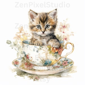 Kitten in Teacup Clipart Pack - 12 High Quality Jpgs - Set 1 - Digital ...