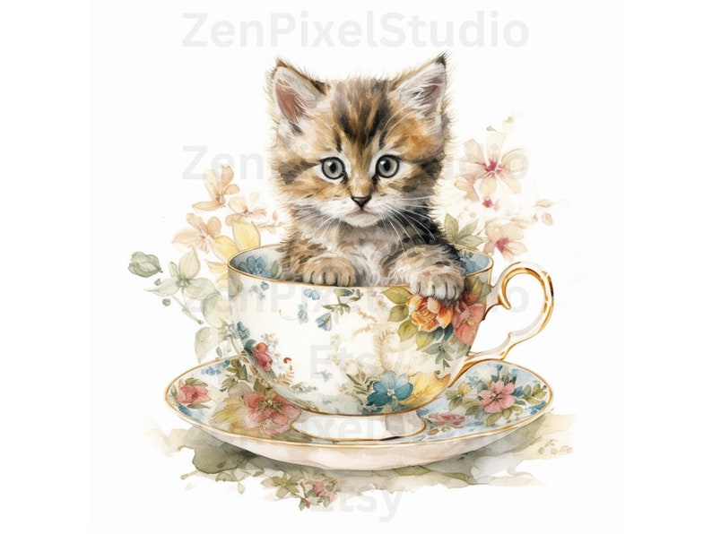 Kitten in Teacup Clipart Pack 12 High Quality Jpgs Set 1 - Etsy