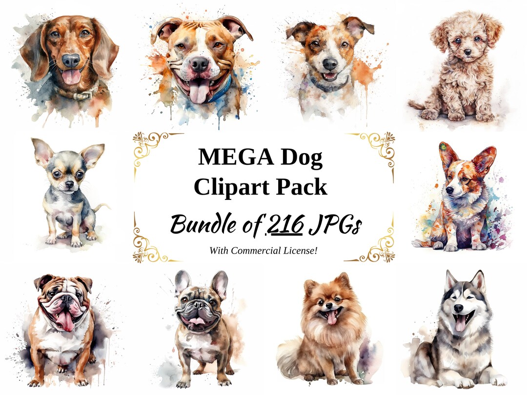 MEGA Dog Digital Clipart Pack - 216 High Quality Jpgs - Digital ...