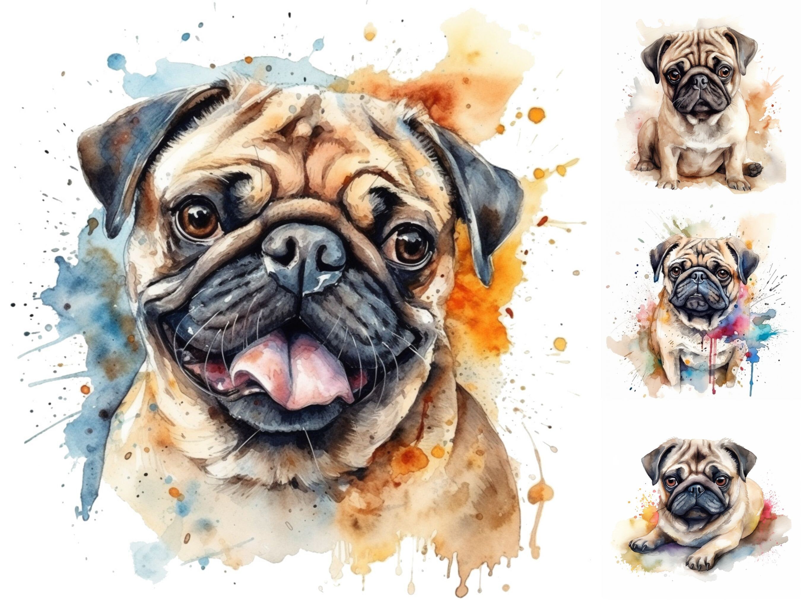 Cute Pug Digital Clipart Pack - 12 High Quality Jpgs - Digital Download ...