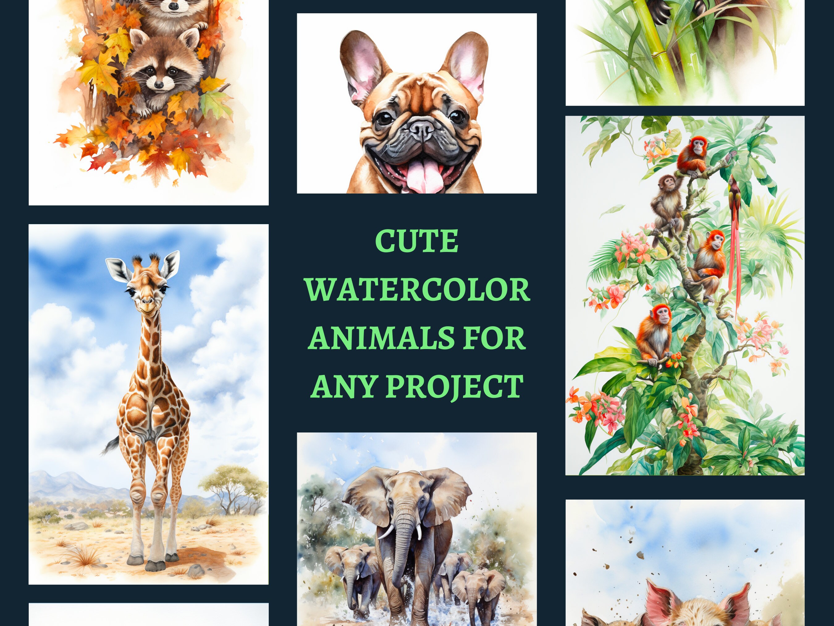 350 Midjourney Prompts for Cute Watercolor Animals Includes Bonus ...