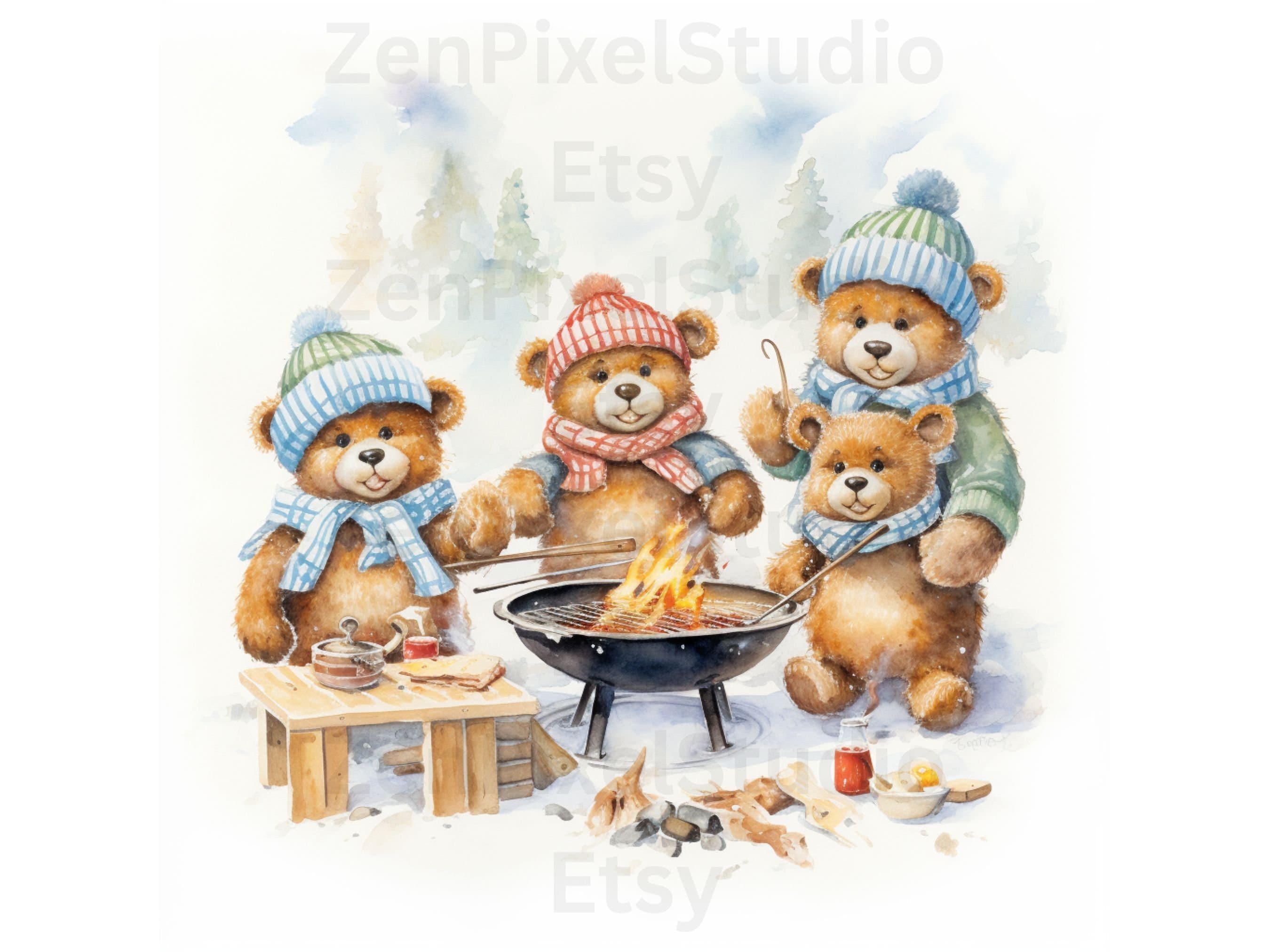 Teddy Bear Bbq/campfire Digital Clipart Pack - 14 High Quality Jpgs ...