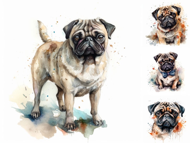 Cute Pug Digital Clipart Pack - 12 High Quality Jpgs - Digital Download ...