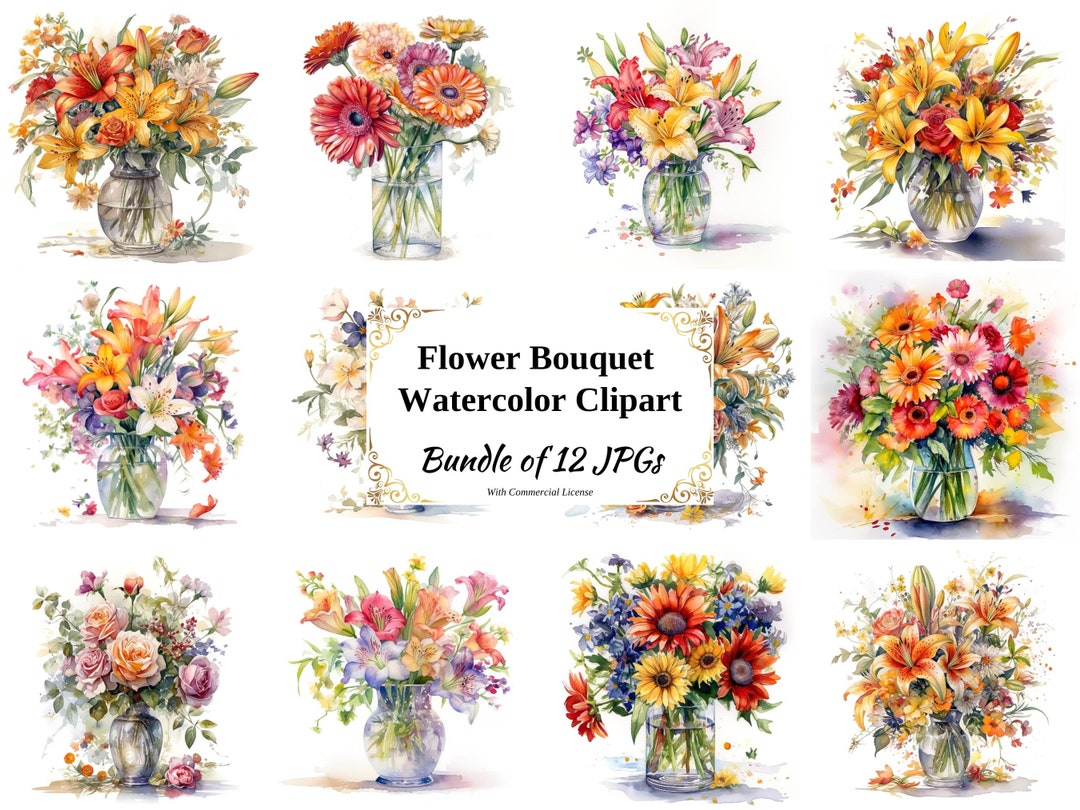 Flower Bouquet Digital Clipart Pack - Set #1 - 12 High Quality Jpgs ...