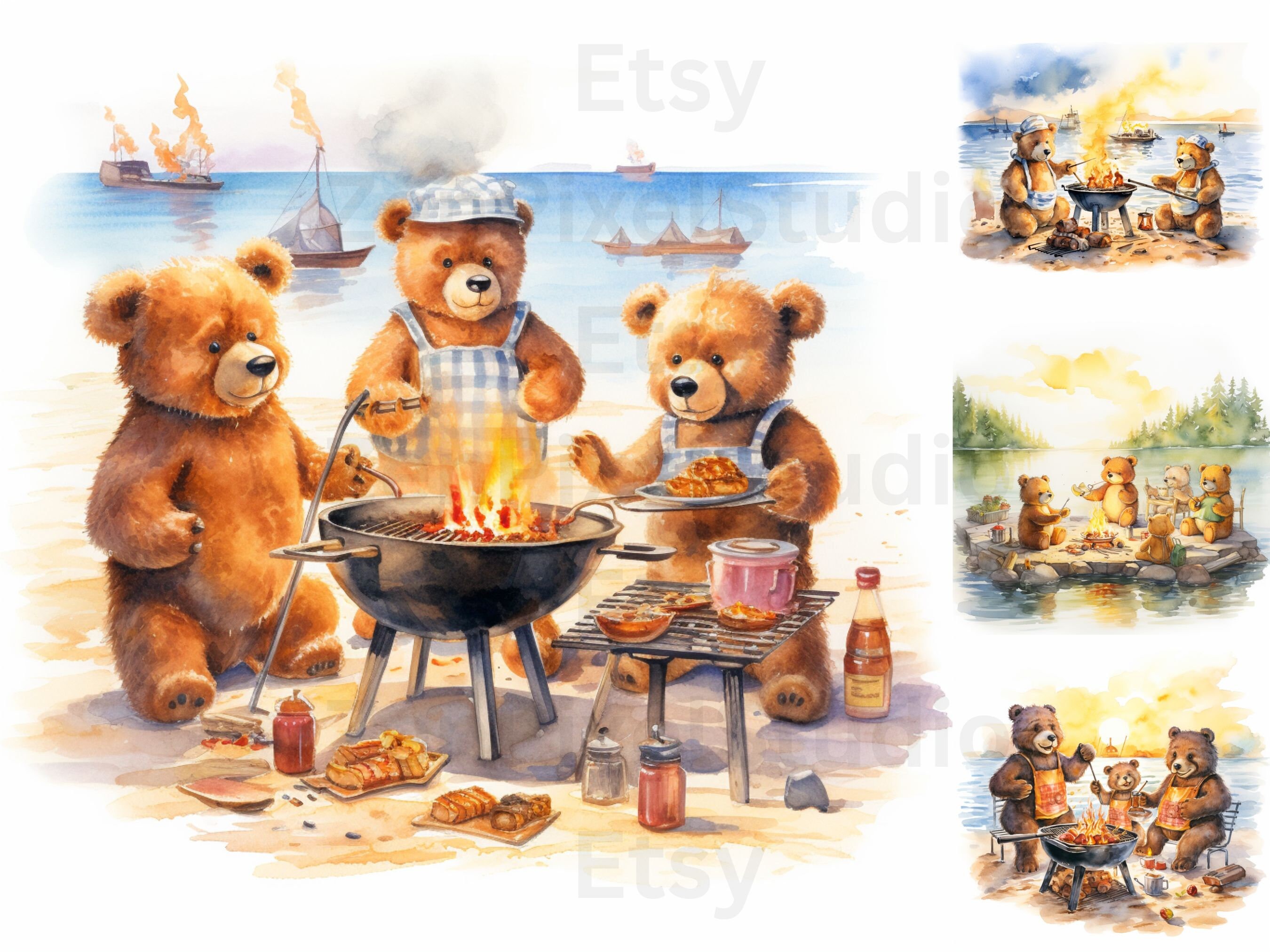 Teddy Bear Bbq/campfire Digital Clipart Pack - 14 High Quality Jpgs ...