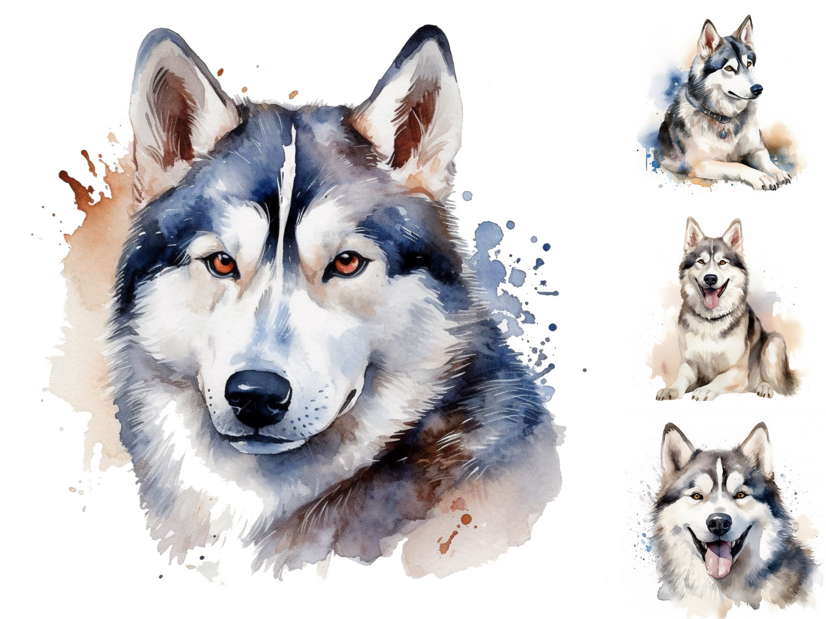 Husky Digital Clipart Pack - 12 High Quality Jpgs - Digital Download ...