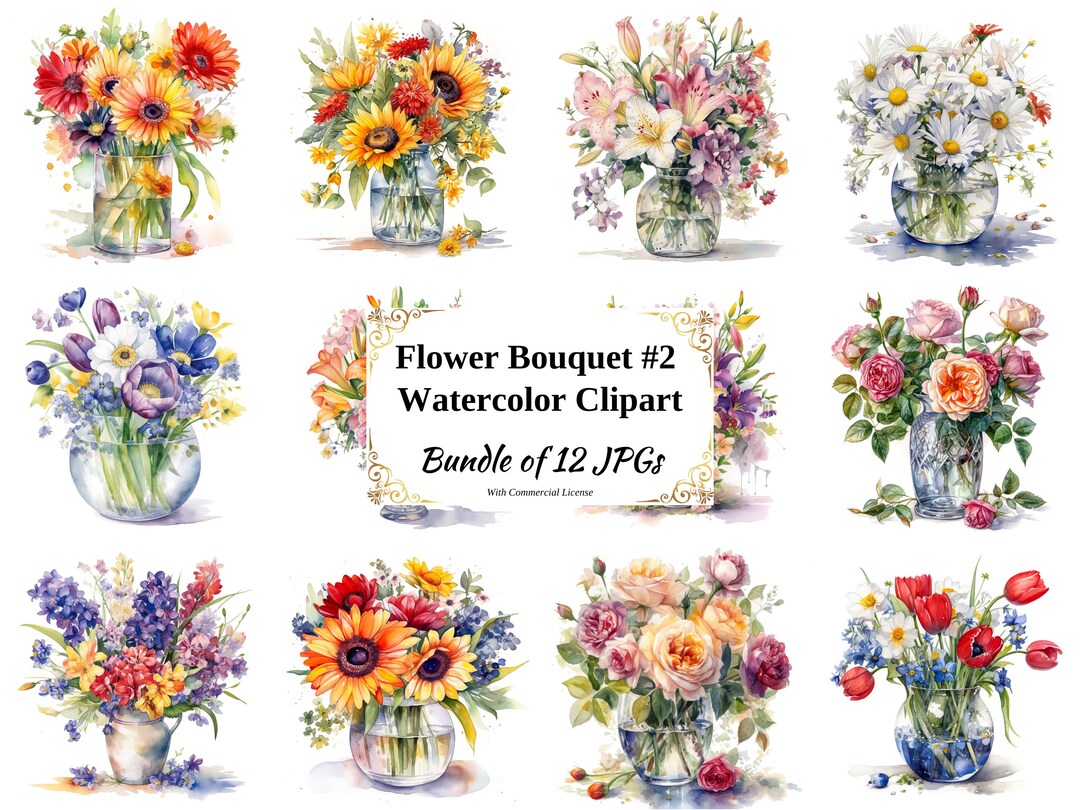 Flower Bouquet Digital Clipart Pack - Set #2 - 12 High Quality Jpgs ...