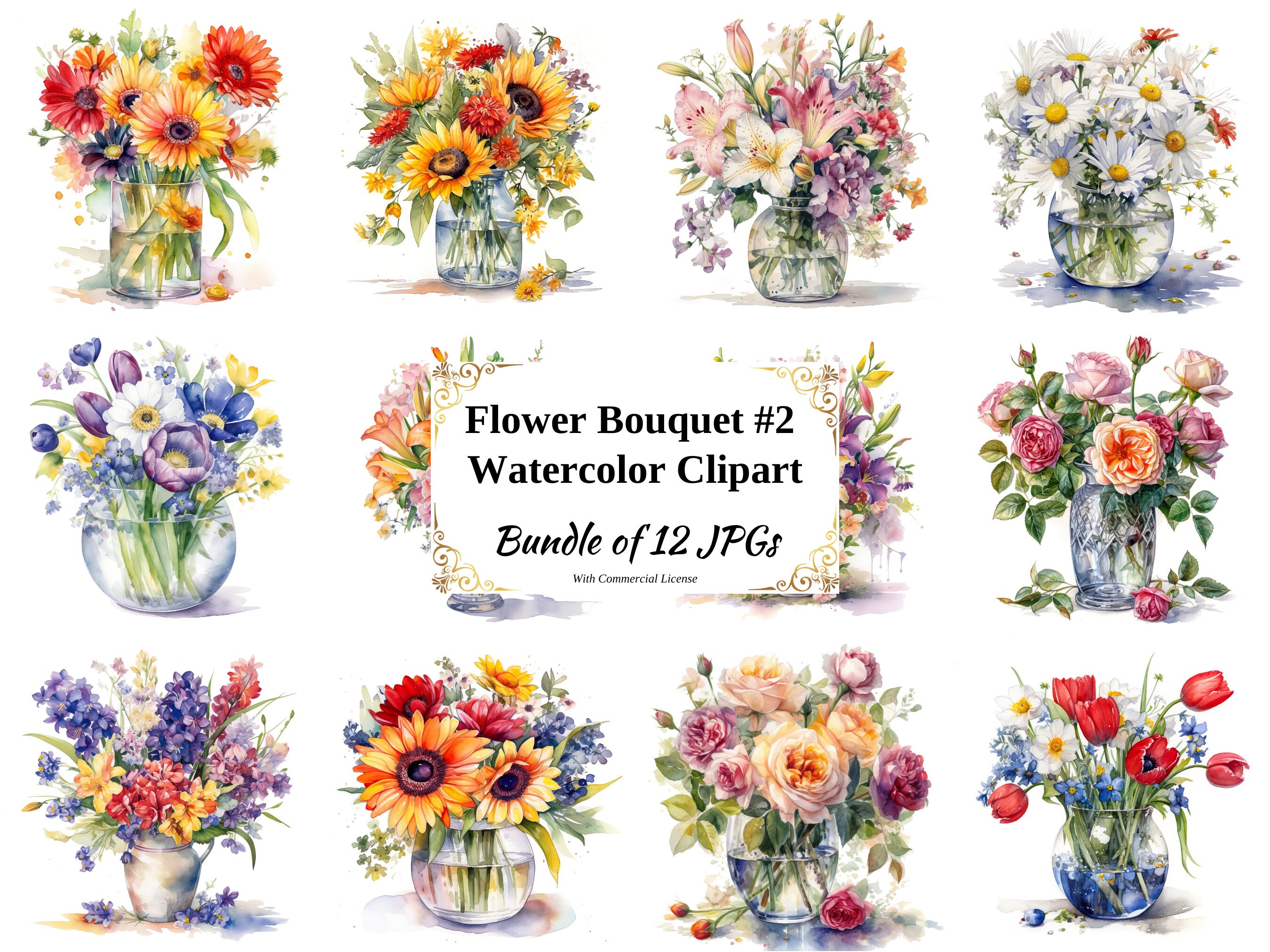 Flower Bouquet Digital Clipart Pack - Set #2 - 12 High Quality Jpgs ...