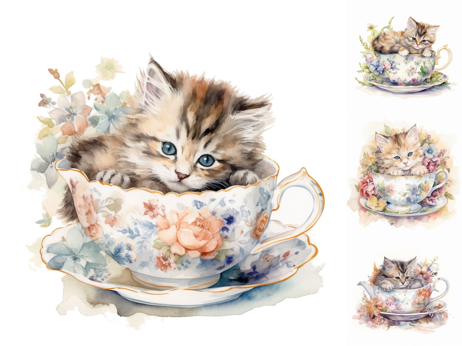 Kitten in Teacup Clipart Pack 12 High Quality Jpgs Set 1 - Etsy