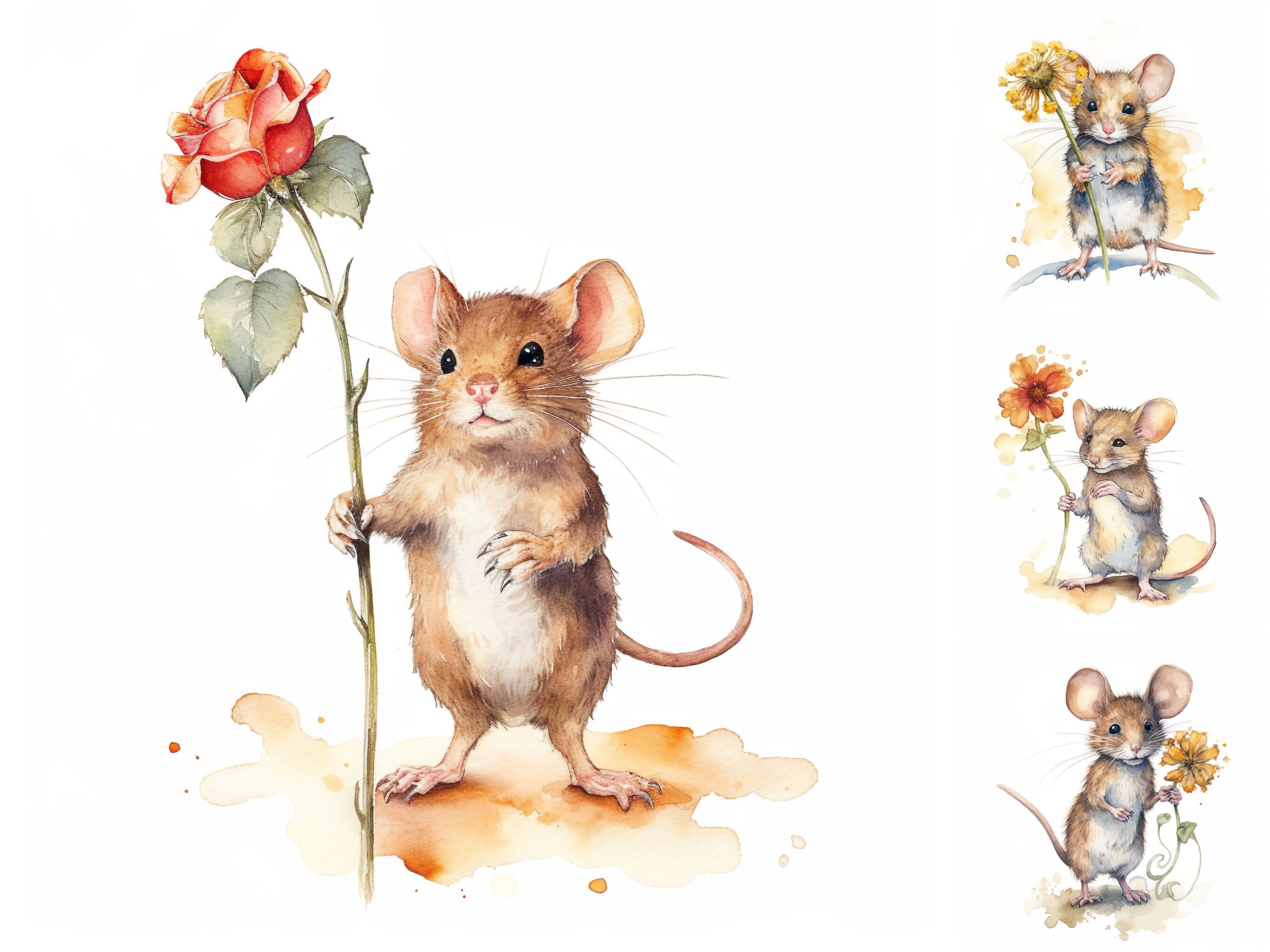 Mouse With Flower Digital Clipart Pack - 12 High Quality Jpgs - Digital ...
