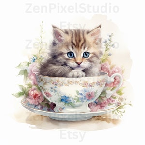 Kitten in Teacup Clipart Pack - 12 High Quality Jpgs - Set 1 - Digital ...