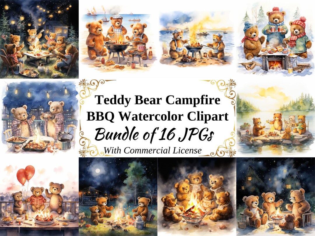 Teddy Bear Bbq/campfire Digital Clipart Pack - 14 High Quality Jpgs ...