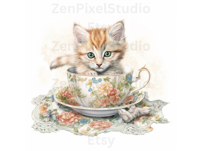 Kitten in Teacup Clipart Pack 12 High Quality Jpgs Set 1 - Etsy