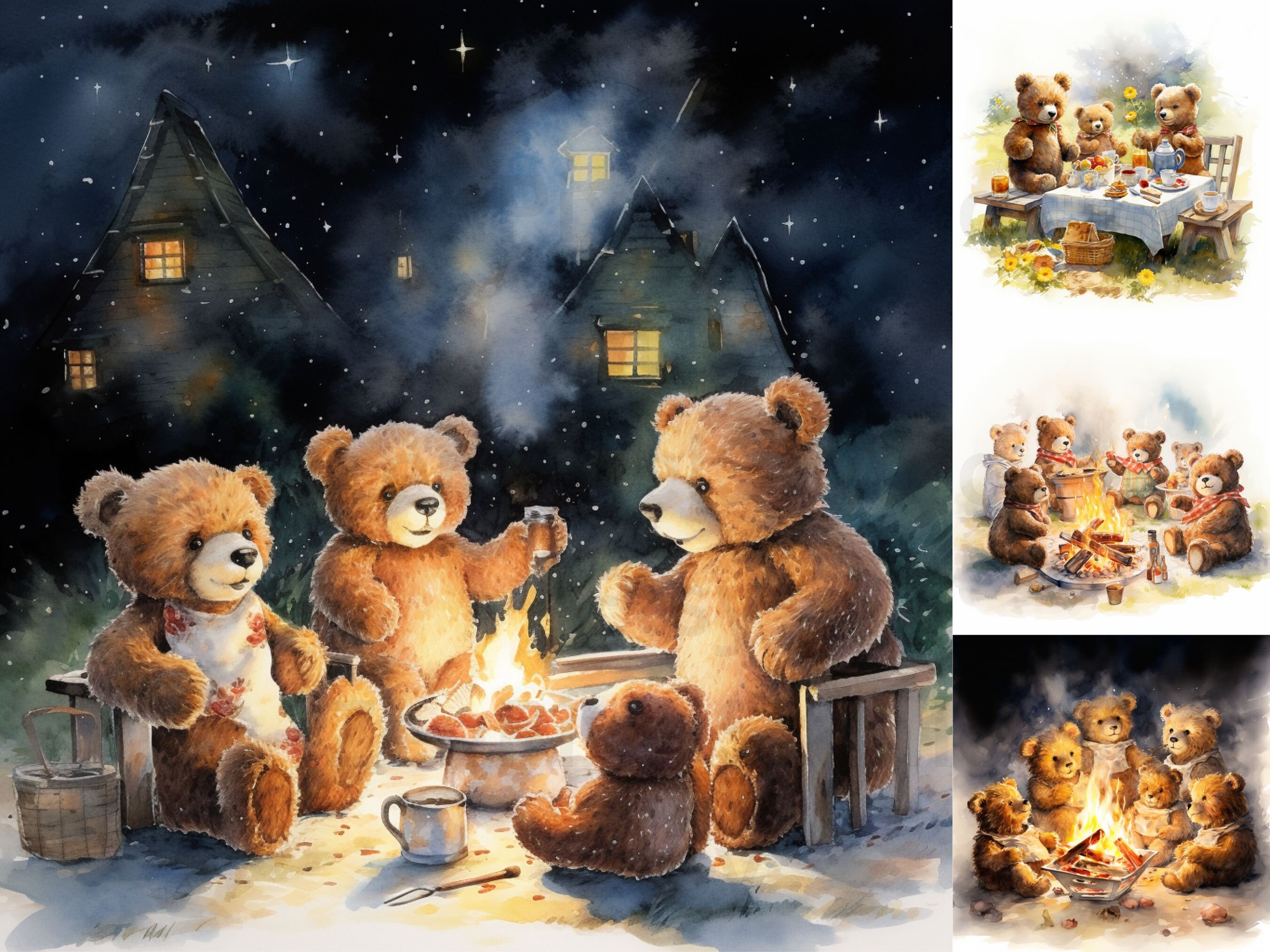 Teddy Bear Bbq/campfire Digital Clipart Pack - 14 High Quality Jpgs ...