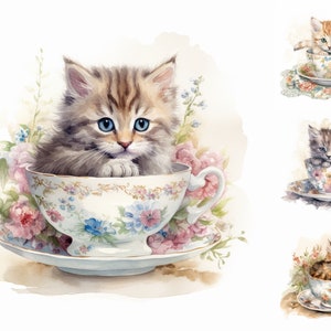 Kitten in Teacup Clipart Pack - 12 High Quality Jpgs - Set 1 - Digital ...