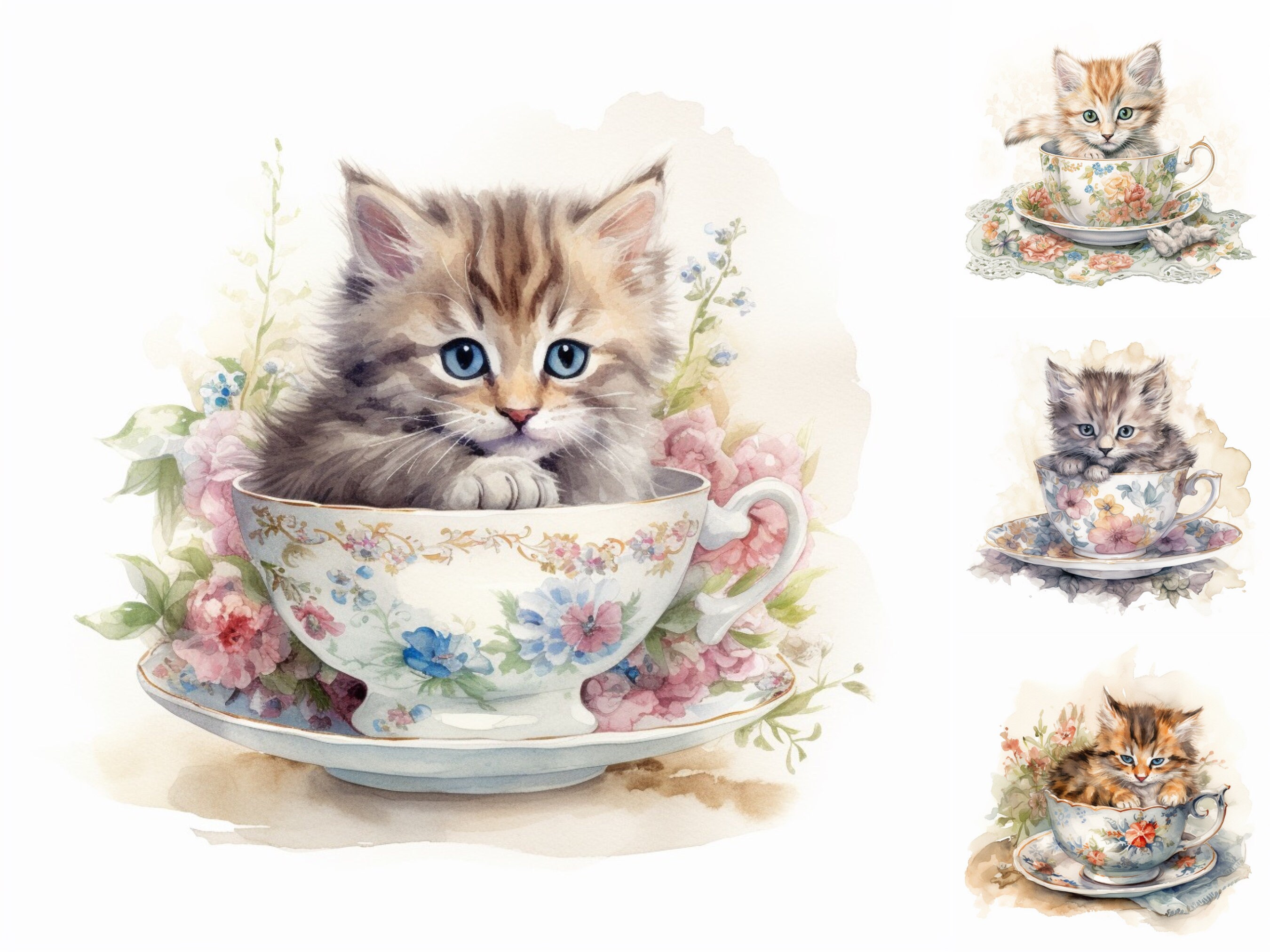 Kitten in Teacup Clipart Pack - 12 High Quality Jpgs - Set 1 - Digital ...
