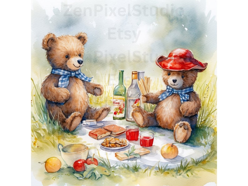 Teddy Bear Picnic Clipart – Watercolor JPG Images (digital Download) - Etsy