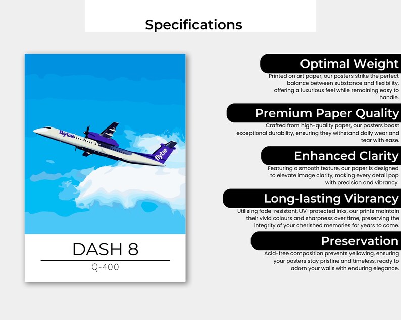 Dash8 Q400 Airline Poster Print, Aviation Art, Aircraft Wall Art, Pilot ...