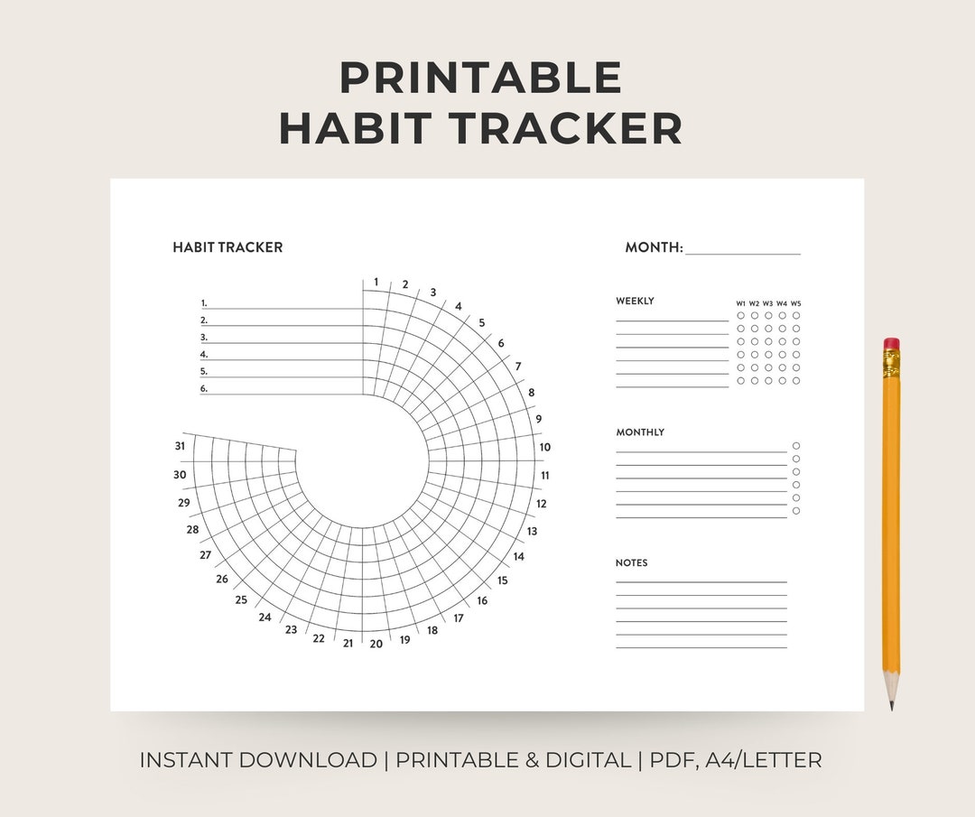 Circular Daily Habit Tracker, Landscape | Weekly Habit Chart, Digital ...