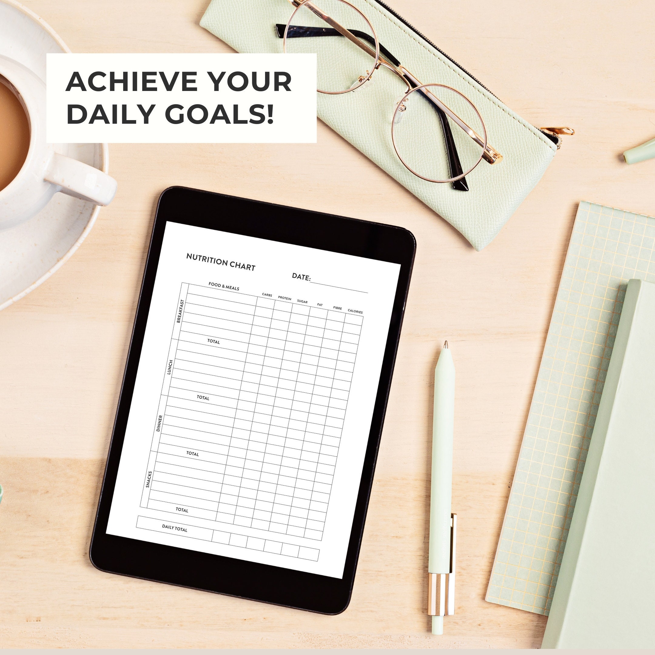 Daily Nutrition Chart, Printable/digital | Instant Download | Food Log ...