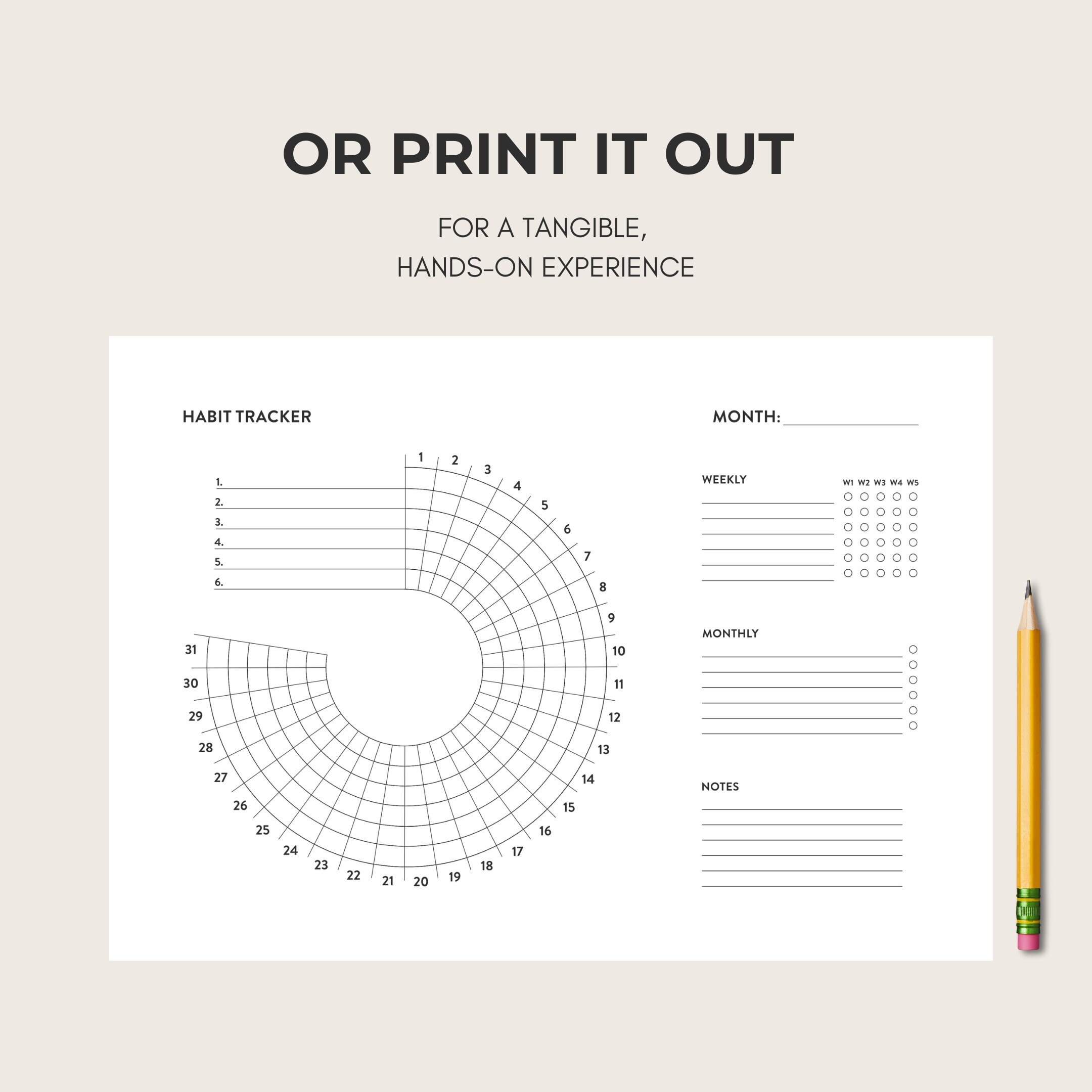 Circular Daily Habit Tracker, Landscape | Weekly Habit Chart, Digital ...