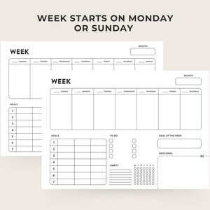 Printable Undated Weekly Planner, Landscape Minimalist Meal Organizer ...