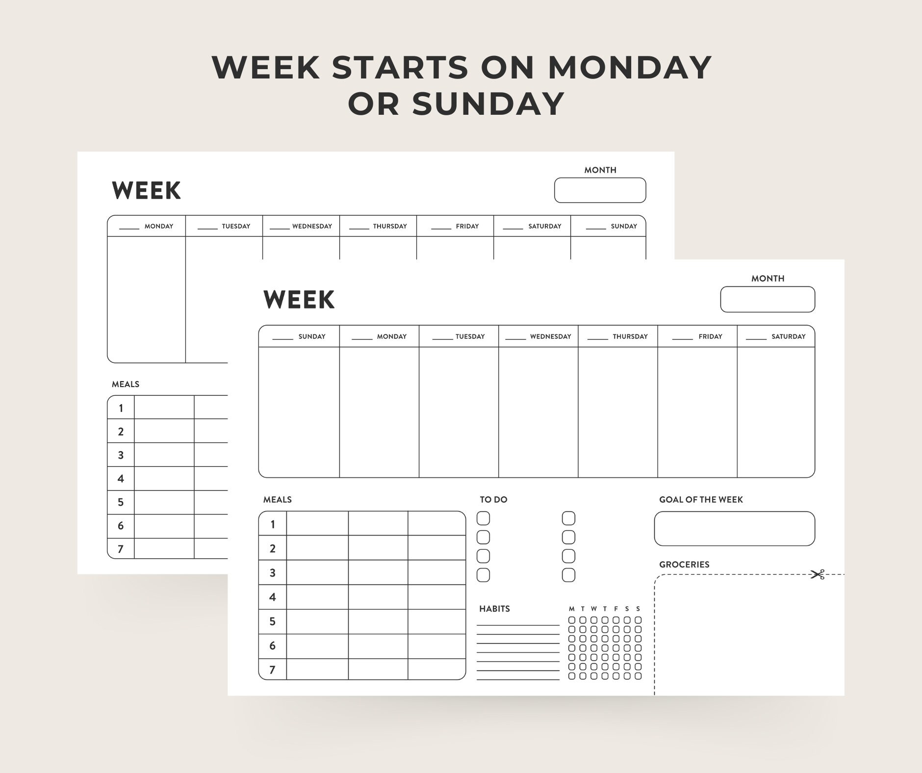 Printable Undated Weekly Planner, Landscape Minimalist Meal Organizer ...